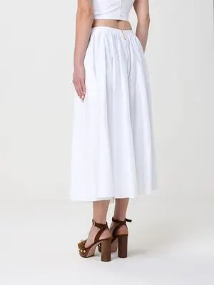 Elisabetta Franchi Cotton Midi Skirt With Chain Detail - White