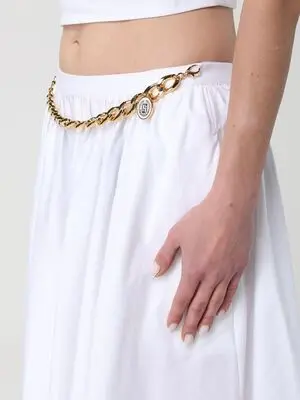 Elisabetta Franchi Cotton Midi Skirt With Chain Detail - White