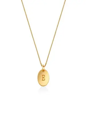 OAK & LUNA Willow Initial Disc Necklace - 18K Gold Plated Silver Letter E
