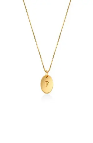 OAK & LUNA Willow Initial Disc Necklace - 18K Gold Plated Silver Letter F
