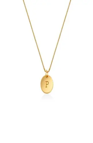OAK & LUNA Willow Initial Disc Necklace - 18K Gold Plated Silver Letter P