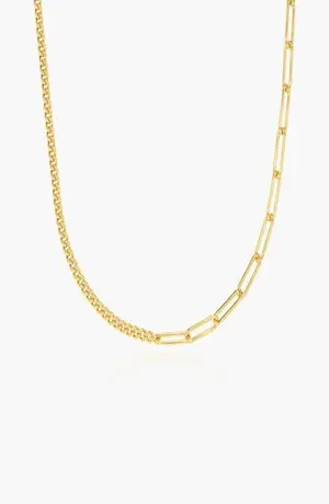 OAK & LUNA Half Gourmette & Half Link Chain Necklace - 18k Gold Plated Silver