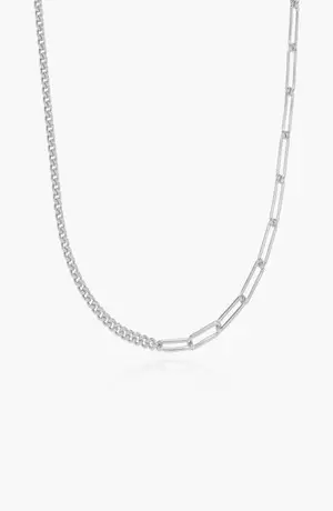 OAK & LUNA Half Gourmette & Half Link Chain Necklace - Sterling Silver