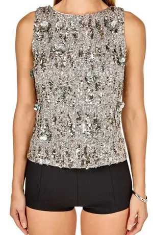 Endless Rose Floral Appliqué Sequin Top