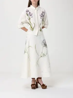 Alberta Ferretti Floral Print Linen Midi Skirt - Multicolor