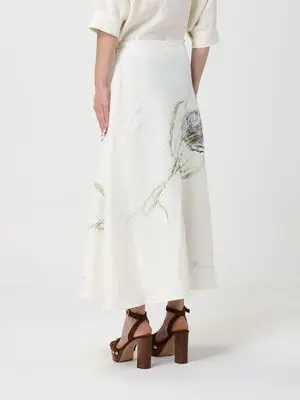 Alberta Ferretti Floral Print Linen Midi Skirt - Multicolor