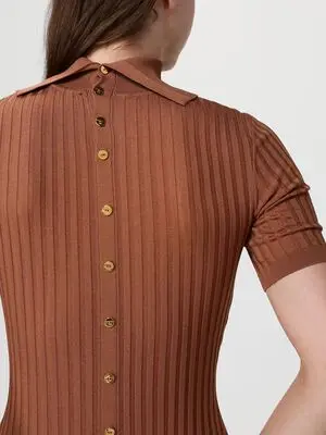 Elisabetta Franchi Ribbed Button-up Midi Dress