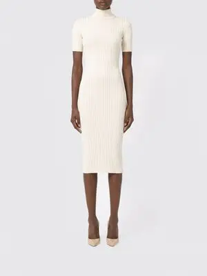 Elisabetta Franchi Ribbed Knit High Neck Midi Dress - Ivory