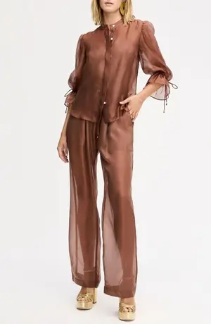 Sam Edelman Sheer Wide Leg Pants - Mocha