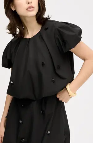Sam Edelman Paillette Bubble Crop Top - True Black