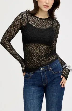 Sam Edelman Sheer Lace Top - True Black