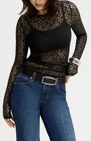 Sam Edelman Sheer Lace Top - True Black