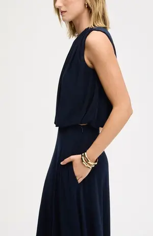 Sam Edelman Blouson Sleeveless Crop Top - Navy