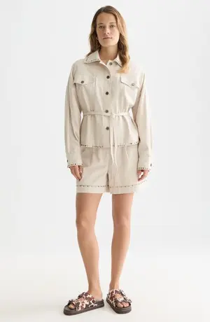Scotch & Soda Embellished Belted Cotton Trucker Jacket - Fog