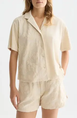 Scotch & Soda Terry Cloth Camp Shirt - Fog