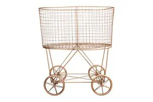 STORIED HOME Metal Rolling Laundry Cart With Rack - Gold