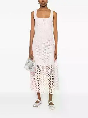 Maje Openwork Crochet Midi Dress With Rhinestone Embellishments