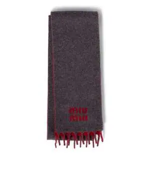 Miu Miu Cashmere Logo Scarf - Grey