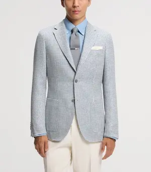 BOSS Linen-silk-cotton Slim Blazer - Blue