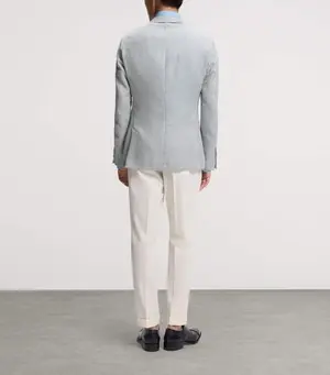 BOSS Linen-silk-cotton Slim Blazer - Blue