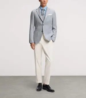 BOSS Linen-silk-cotton Slim Blazer - Blue