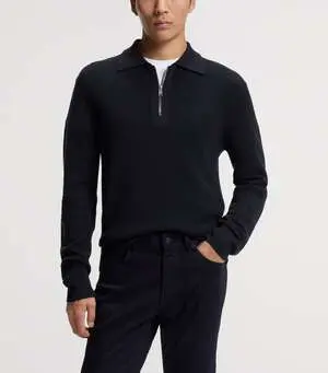 BOSS Virgin Wool Zip-up Polo Sweater