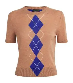 ME+EM Wool-cashmere Argyle T-shirt