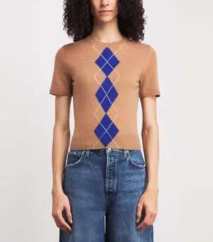 ME+EM Wool-cashmere Argyle T-shirt