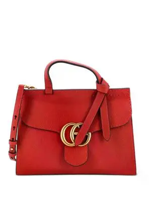 Gucci Gg Marmont Top Handle Bag Leather Small Satchel - Red