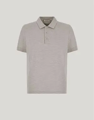 Canali Taupe Silk Short-sleeved Polo Shirt With Buttons