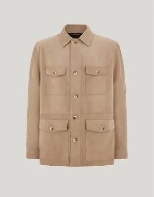 Canali Nuvola Sand-colored Lambskin Suede Field Jacket - Beige