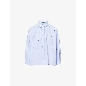 Max Mara Floral Embroidery Stripe Cotton Shirt - Light Blue