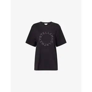 Stella McCartney Stud-logo Boyfriend Cotton-jersey T-shirt - Black