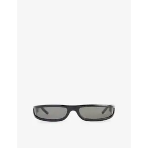 Rick Owens Fog Rectangular-frame Acetate Sunglasses - Black Temple/black Lens