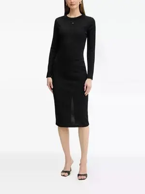 Armani Exchange Long-sleeve Ribbed Midi Dress - Black