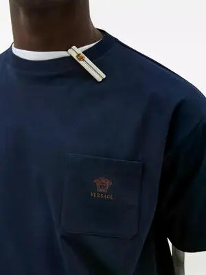 Versace Embroidered Cotton-jersey T-shirt - Blue