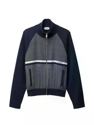 Versace Embroidered Jacquard Cotton Knit Zip Sweatshirt
