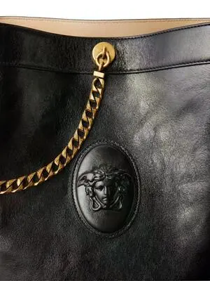 Versace Pivot Small Leather Bucket Bag - Black