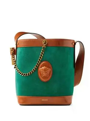Versace Pivot Small Suede Bucket Bag - Green