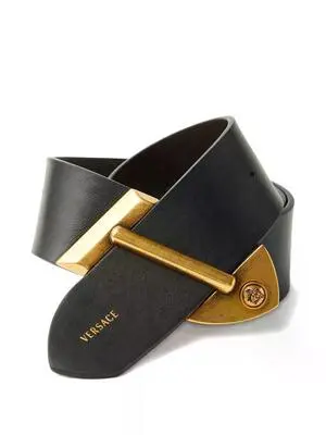 Versace Leather Belt With Medusa Hardware - Black
