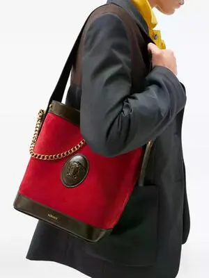 Versace Pivot Small Suede Bucket Bag - Red
