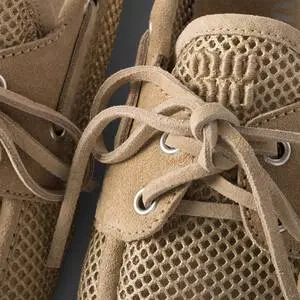 Miu Miu Mesh And Suede Deck Shoes - Desert Beige