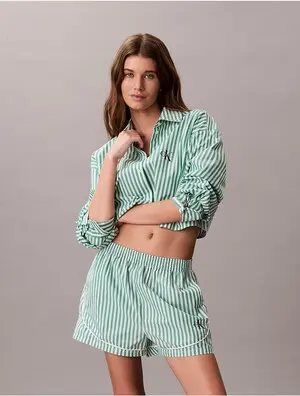 Calvin Klein Cotton Poplin Track Shorts - Penny Stripe Mardi Gras Green