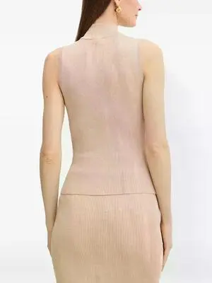 Armani Exchange Ribbed Knit Turtleneck Tank - Neutrals