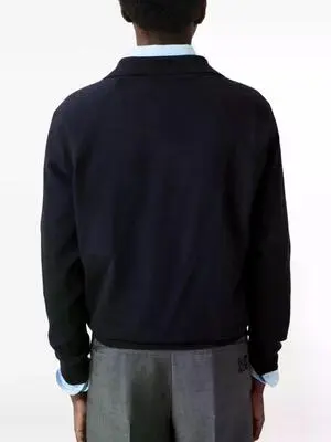 Miu Miu Wool Polo Sweater With Intarsia Logo - Blue
