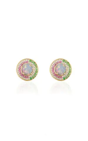 Goshwara 18k Yellow Gold Opal, Diamond, Pink Sapphire & Tsavorite Earrings - White