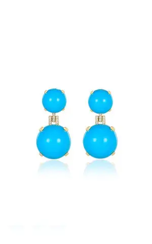 Goshwara 18k Yellow Gold Double Sphere Drop Earrings - Blue