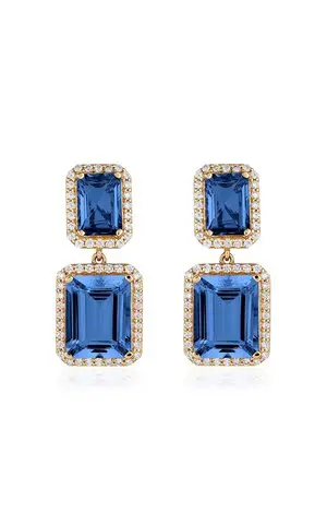 Goshwara 18k Yellow Gold 4 Stone London Topaz Emerald Cut Earrings - Blue