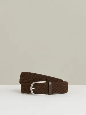 REISS Elmont Woven Belt - Dark Brown