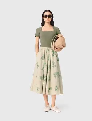 Maje Beaded Floral Embroidered Technical Skirt - Beige